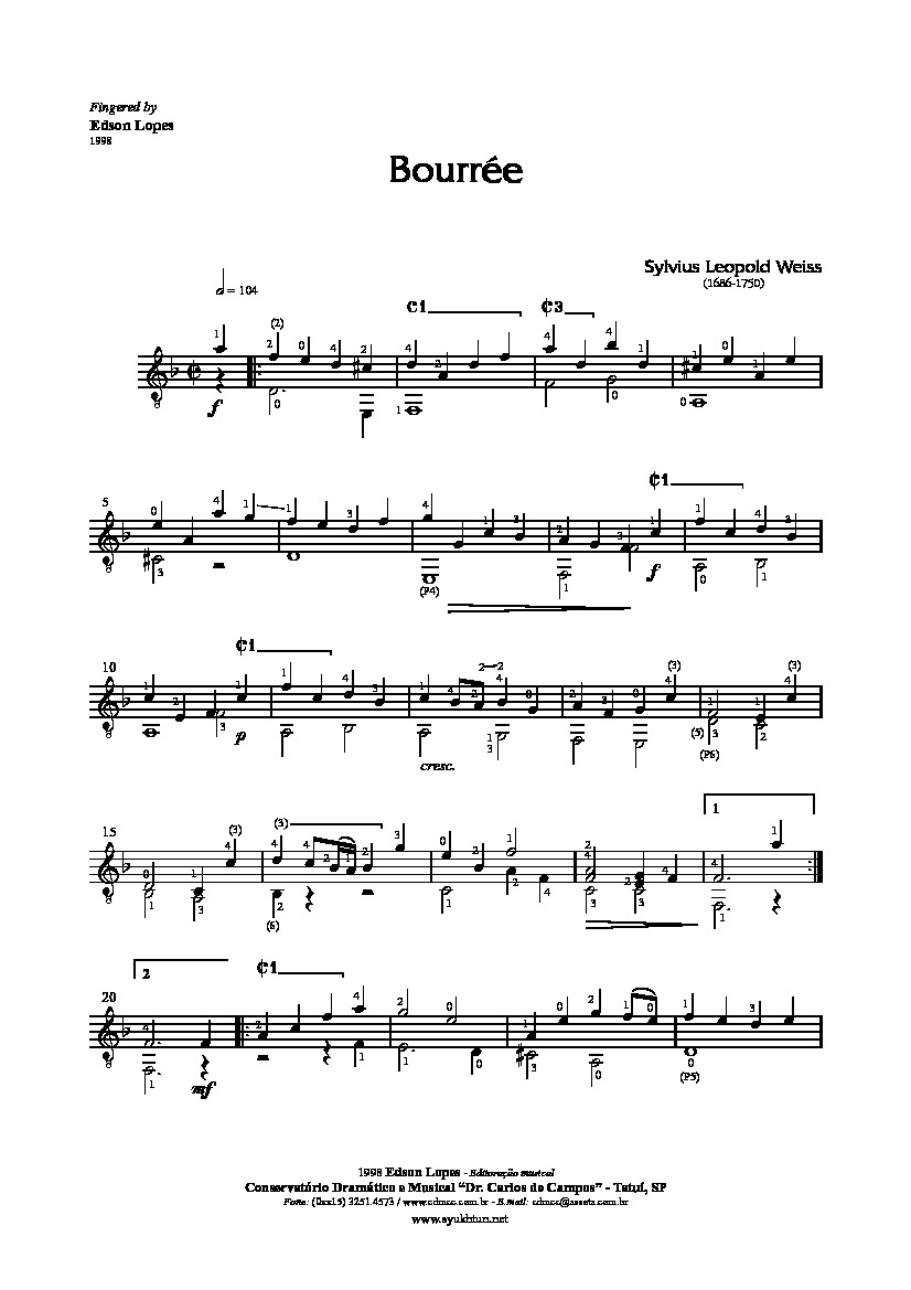 Weiss. Sylvius Leopold - Bourée - Classical Guitar Library Classical ...