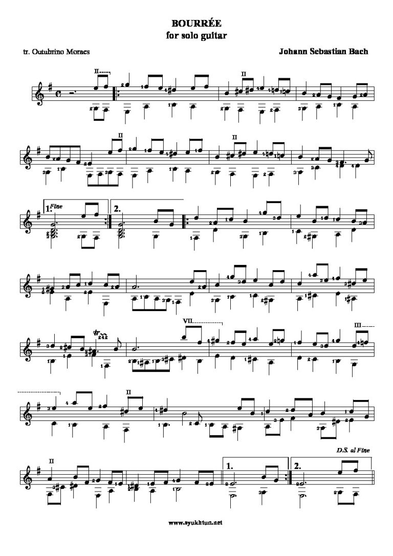 Bach. Johann Sebastian - Bourée - Classical Guitar Library Classical ...