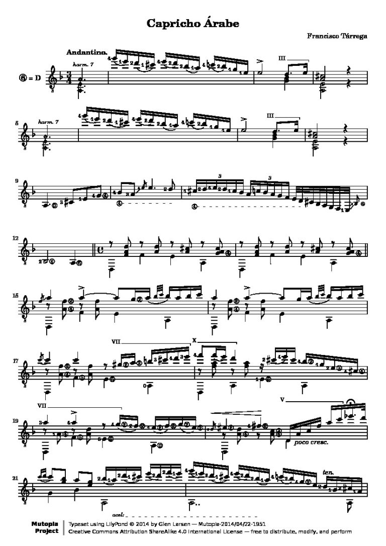 Tarrega. Francisco - Capricho Árabe - Classical Guitar Library ...