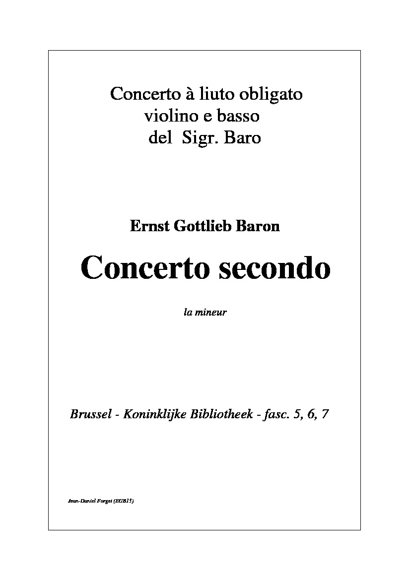 Baron. Ernst Gottlieb - Concerto à liuto obligato, violino e basso La ...