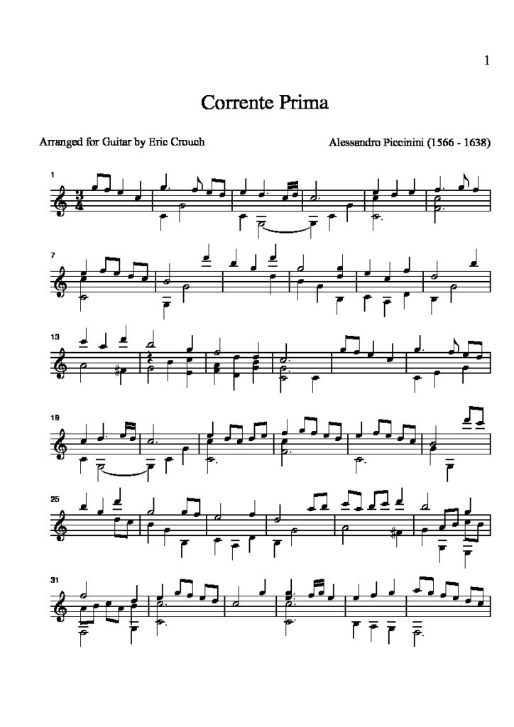 Piccinini. Alessandro - Corrente Prima - Classical Guitar Library ...