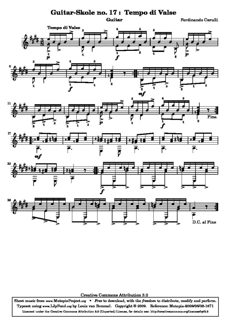 Carulli. Ferdinando - Guitar-Skole no. 17 Tempo di Valse - Classical ...
