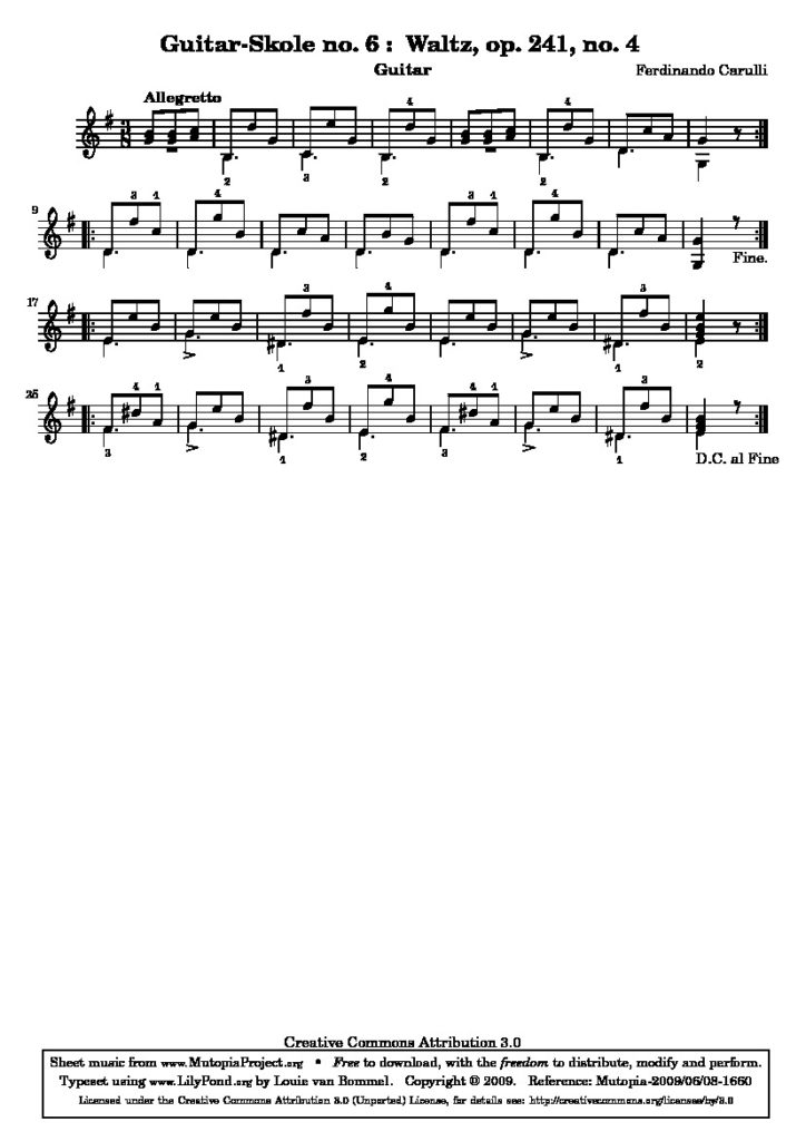Carulli. Ferdinando - Guitar-Skole no. 6 Waltz, op. 241, no. 4 ...