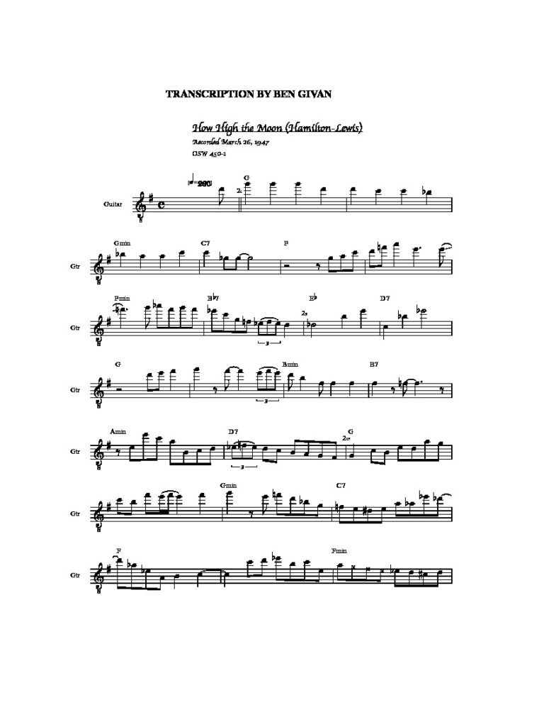 Reinhardt. Django - How High the Moon - Classical Guitar Library ...