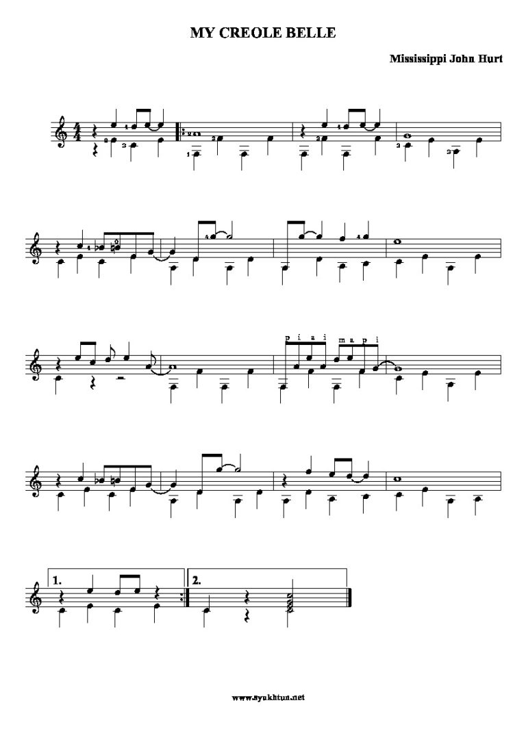 Hurt. Mississippi John - My Creole Belle - Classical Guitar Library ...