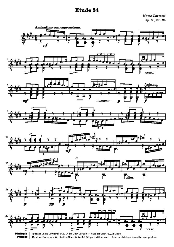 Carcassi. Matteo - Op. 60 Etude No. 24 - Classical Guitar Library ...