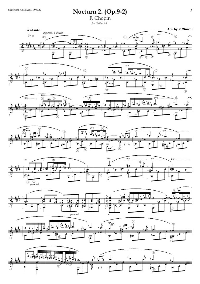 Chopin. Frederic - Op. 9-2 Es-dur Nocturne No.2 - Classical Guitar ...