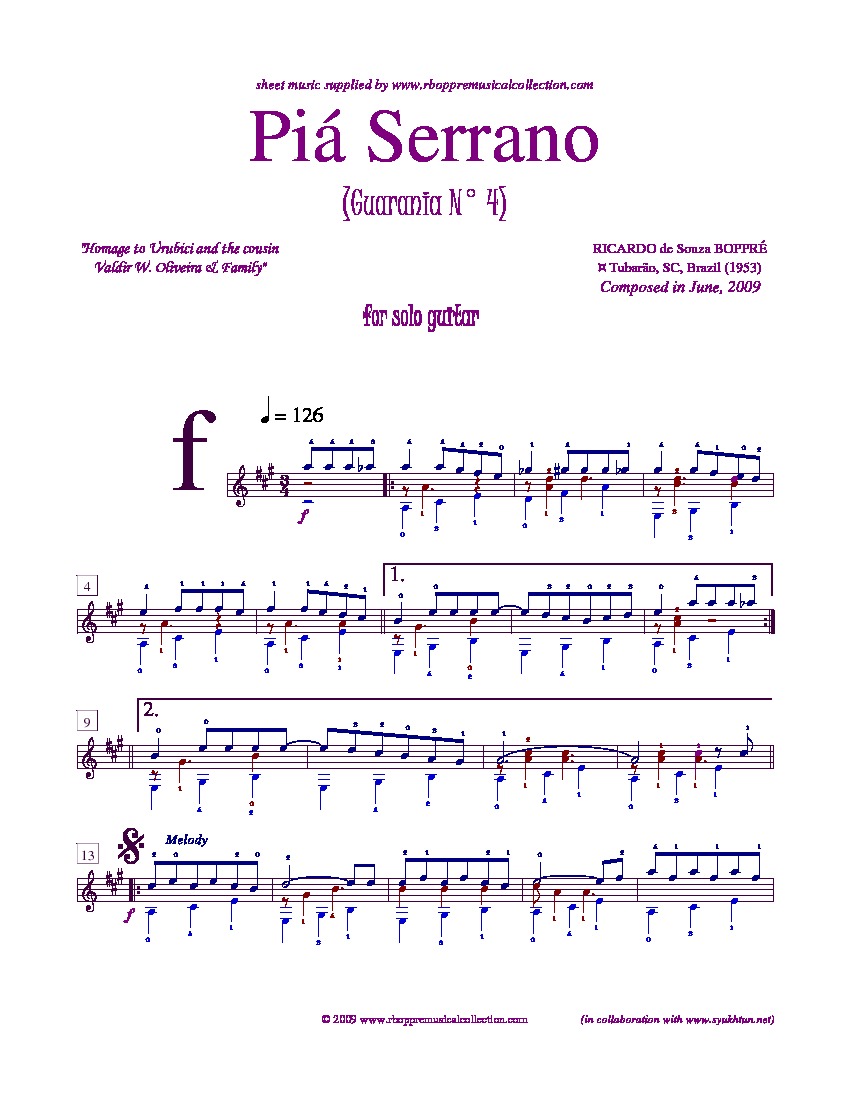 Boppré. Ricardo - Piá Serrano Guarania no. 4 - Classical Guitar Library ...