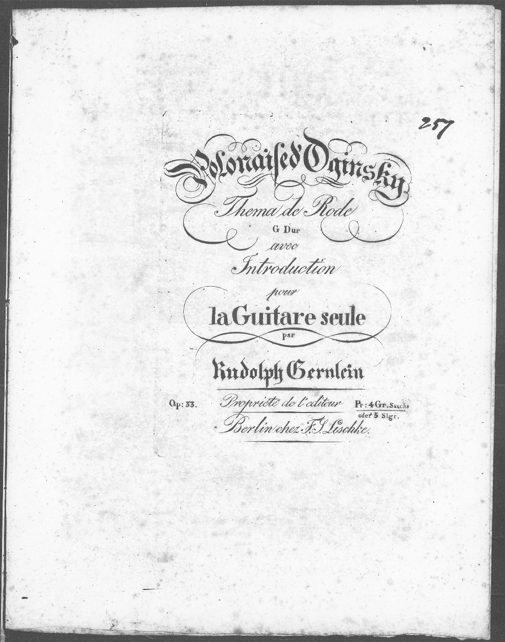 Gernlein Rudolf Polonaise D Oginsky Thema De Rode Avec Introduction