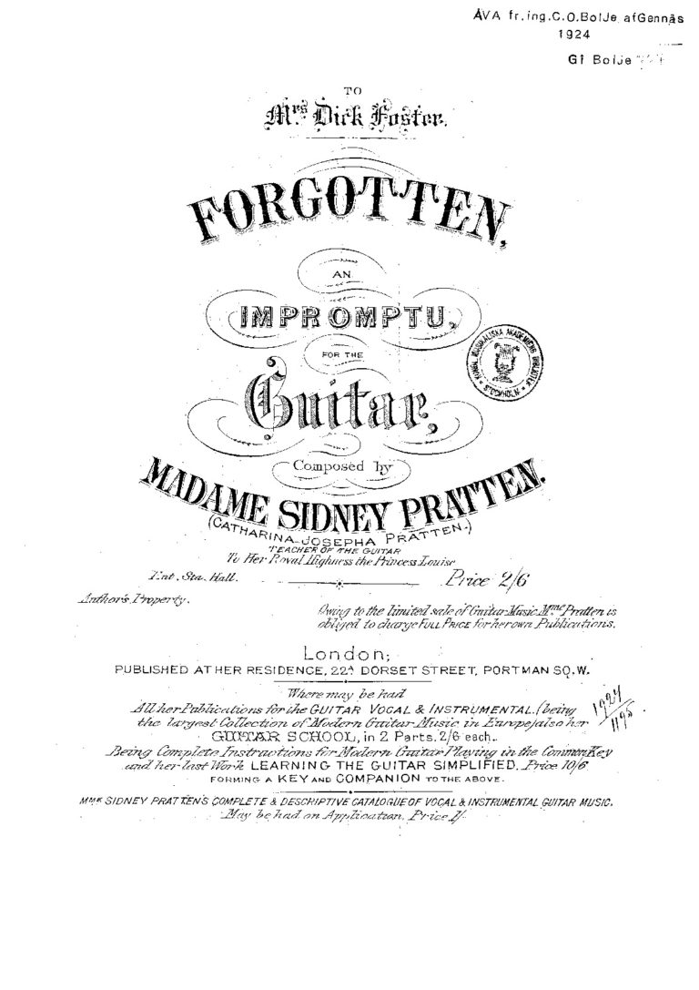 Pratten. Sidney Catharina Josepha Classical Guitar Sheet Music Scores ...