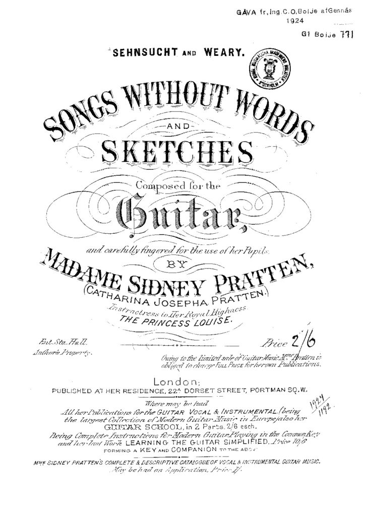 Pratten. Sidney Catharina Josepha Classical Guitar Sheet Music Scores ...