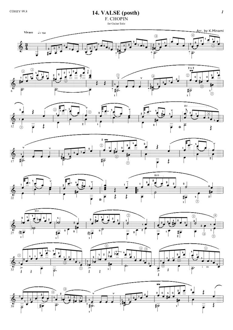 Chopin. Frederic Classical Guitar Sheet Music Scores - Classical Guitar ...