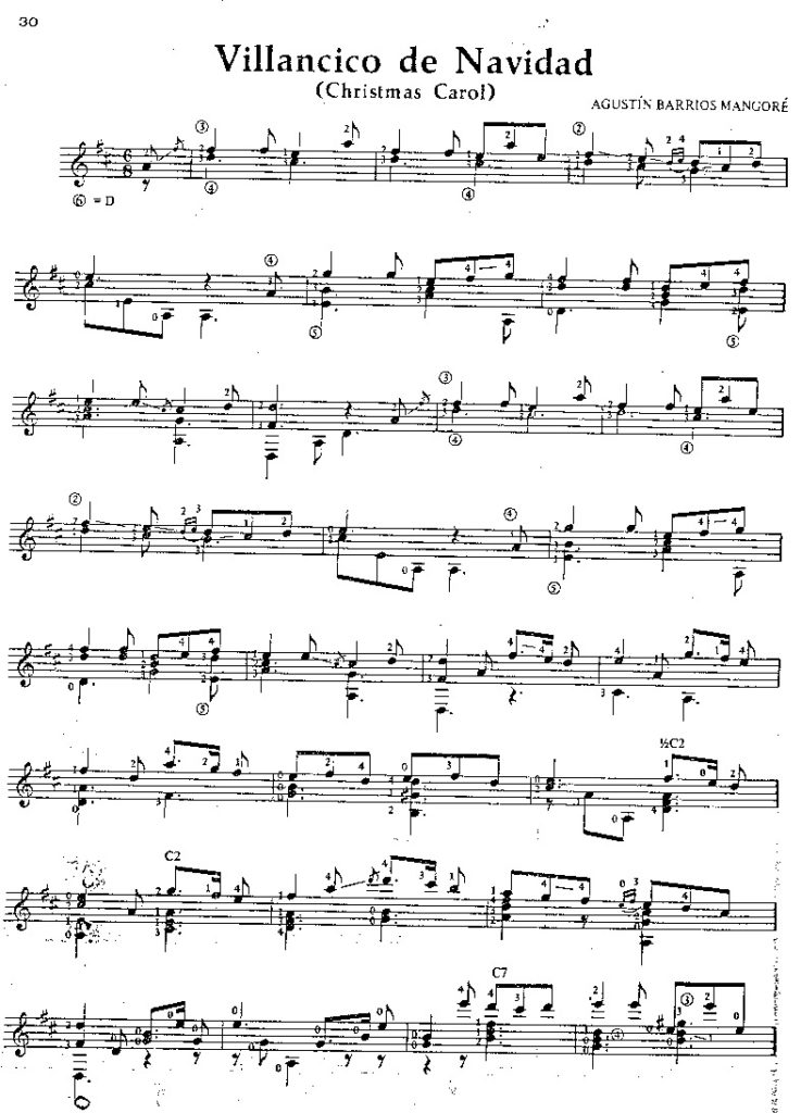 Barrios. Agustín - Villancico De Navidad - Classical Guitar Library ...