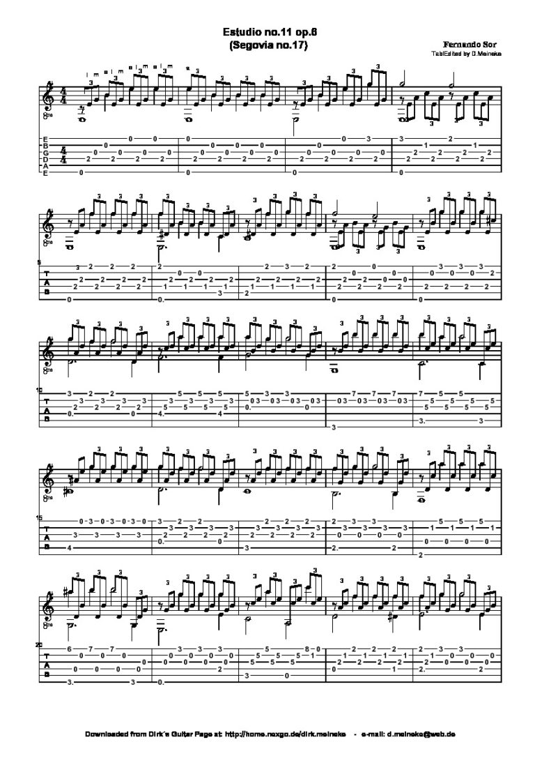 Sor. Fernando - Estudio no17 - Classical Guitar Library Classical Guitar Sheet Music.