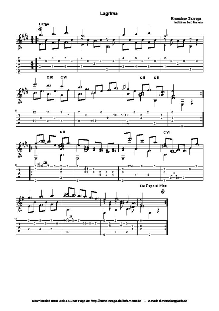 Tarrega. Francisco - Lagrima - Classical Guitar Library Classical ...