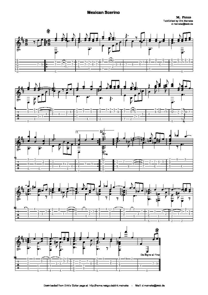 Ponce. Manuel Maria Classical Guitar Sheet Music Scores - Classical ...