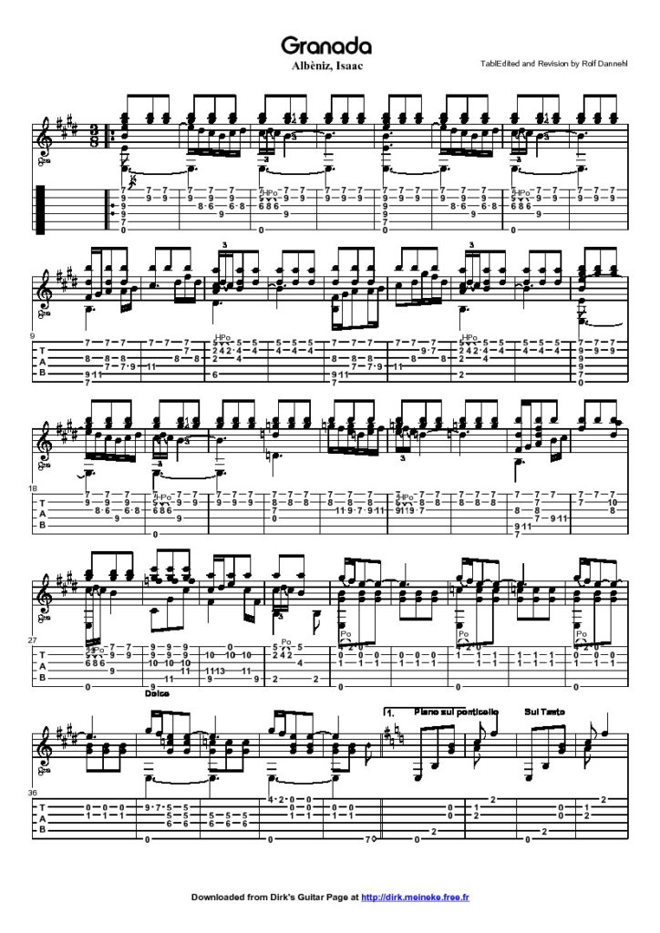 Albeniz. Isaac - Suite espanola op 47 Granada - Classical Guitar ...