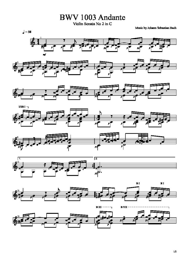 Bach. Johann Sebastian - BWV 1003 Andante by Johann Sebastian Bach ...