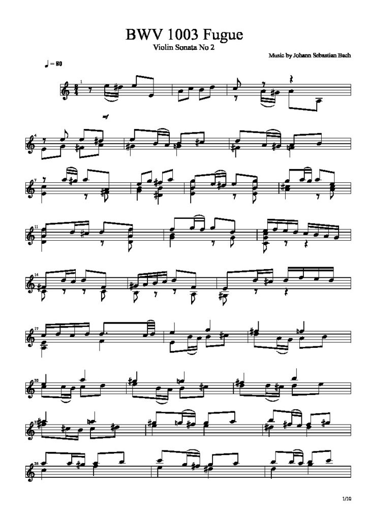 Bach. Johann Sebastian - BWV 1003 Fugue by Johann Sebastian Bach ...