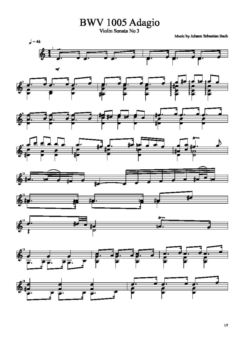 Bach. Johann Sebastian - BWV 1005 Adagio by Johann Sebastian Bach ...