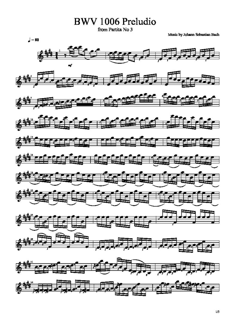 Bach. Johann Sebastian - BWV 1006 Preludio by Johann Sebastian Bach ...