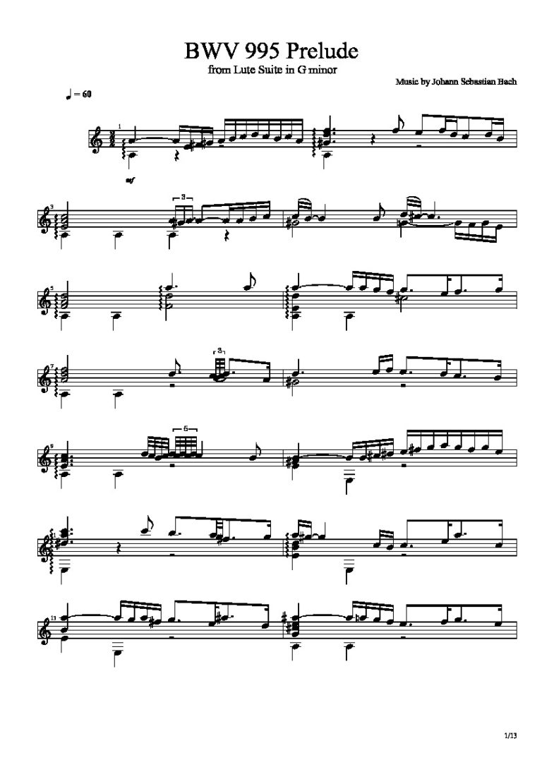 Bach. Johann Sebastian - BWV 995 1 Prelude by Johann Sebastian Bach ...