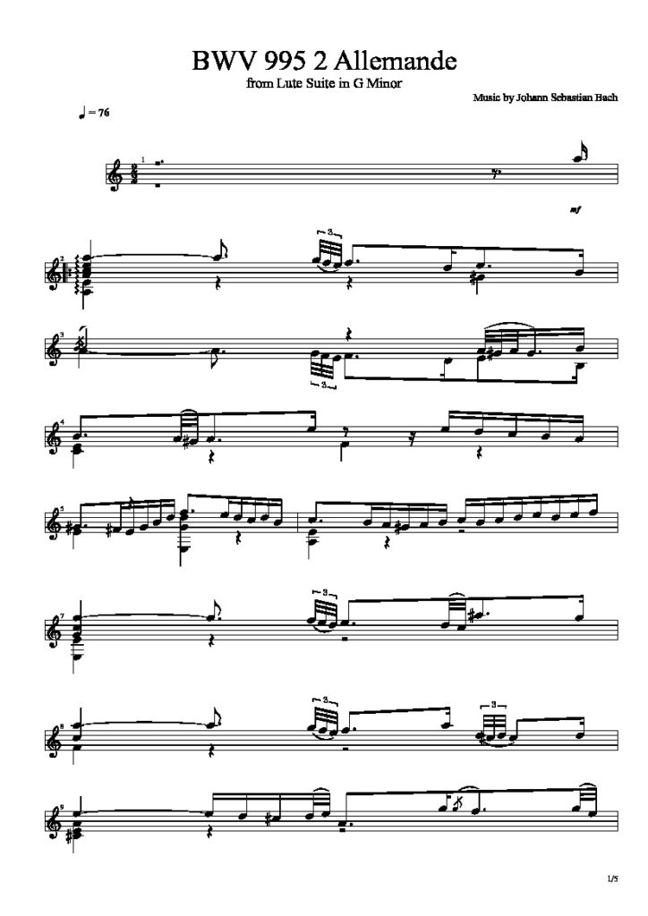 Bach. Johann Sebastian - BWV 995 2 Allemande by Johann Sebastian Bach ...