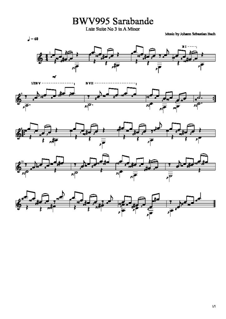 Bach. Johann Sebastian - BWV 995 Sarabande by Johann Sebastian Bach ...