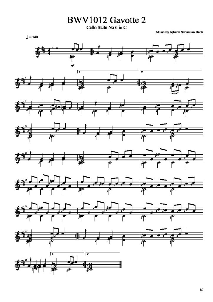 Bach. Johann Sebastian - BWV1012 Gavotte 2 by Johann Sebastian Bach ...