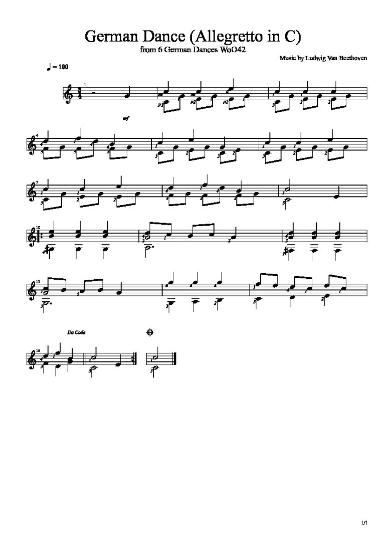 Beethoven. Ludwig van - German Dance (Allegretto in C) by Ludwig van ...