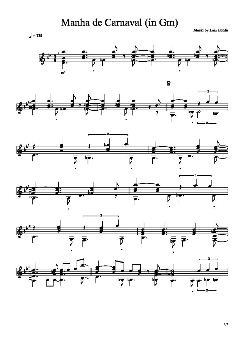 Bonfa. Luiz - Manha de Carnaval (in Gm) by Luis Bonfa - Classical ...
