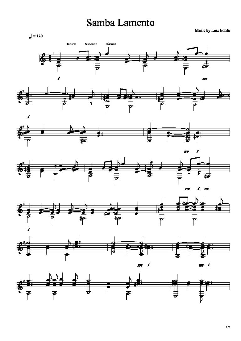 Bonfa. Luiz - Samba Lamento by Luiz Bonfa - Classical Guitar Library ...