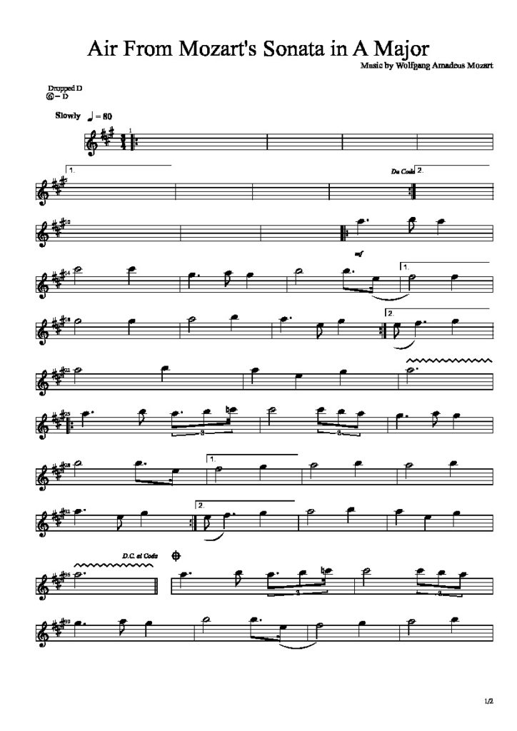 Mozart. Wolfgang Amadeus - Air from Mozart s Sonata in A Major Duo ...