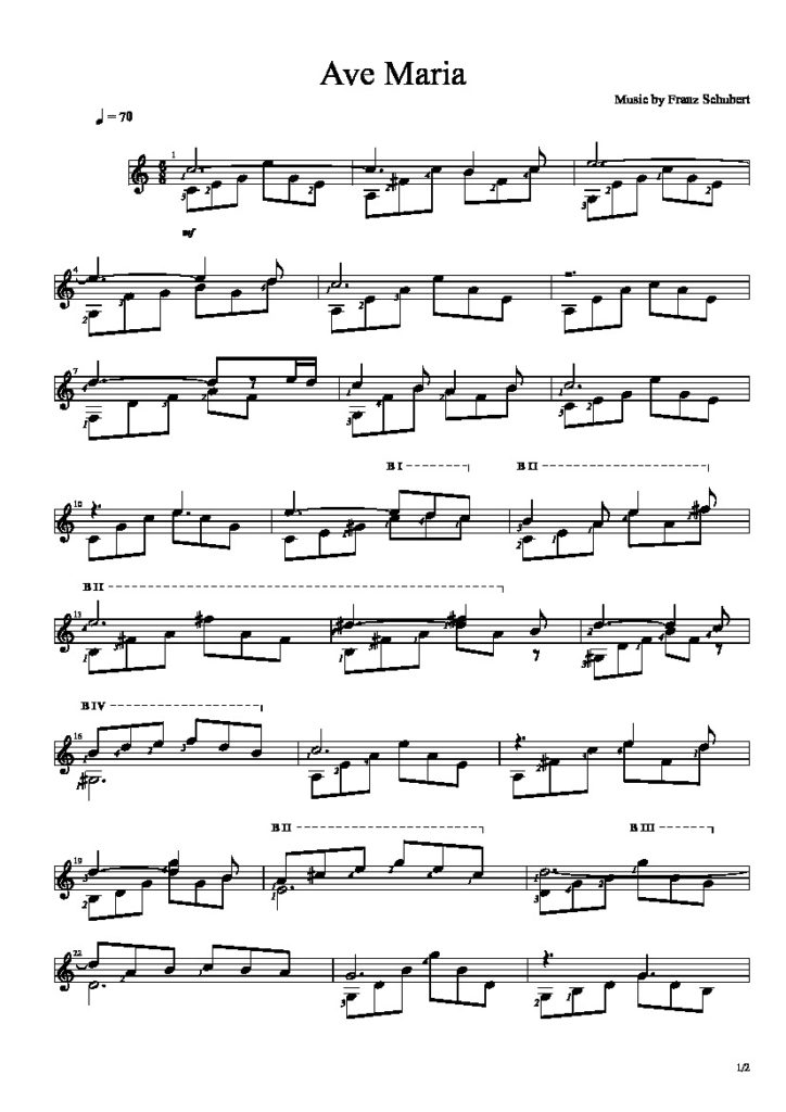 Schubert. Franz - Ave Maria by Franz Schubert - Classical Guitar ...