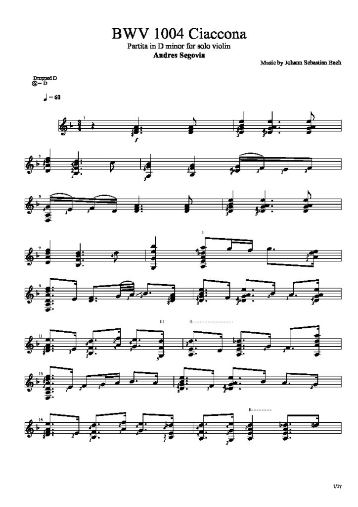 Segovia. Andrés - BWV 1004 Ciaccona by Johann Sebastian Bach ...