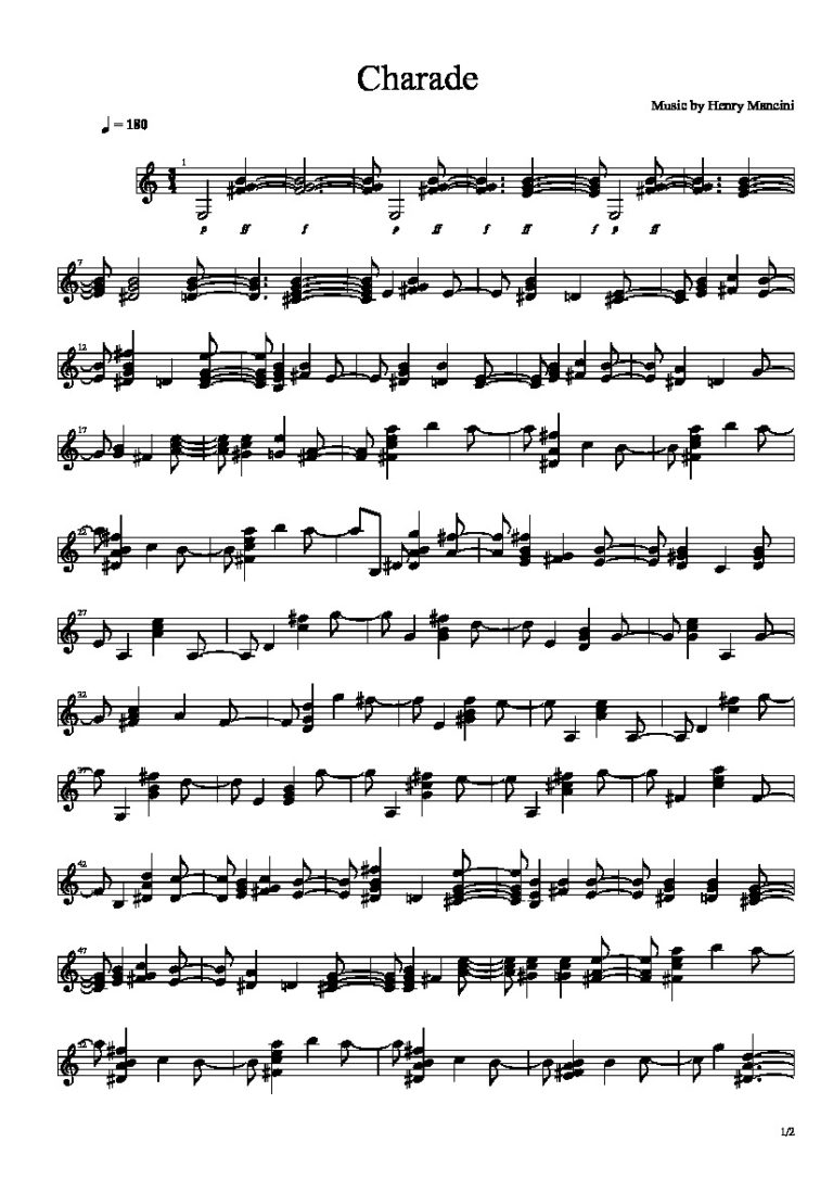 Mancini. Henry - Charade by Henry Mancini - Classical Guitar Library ...