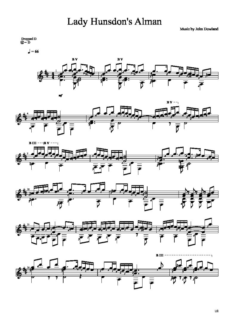 Dowland. John - Lady Hunsdon Alman by John Dowland - Classical Guitar ...