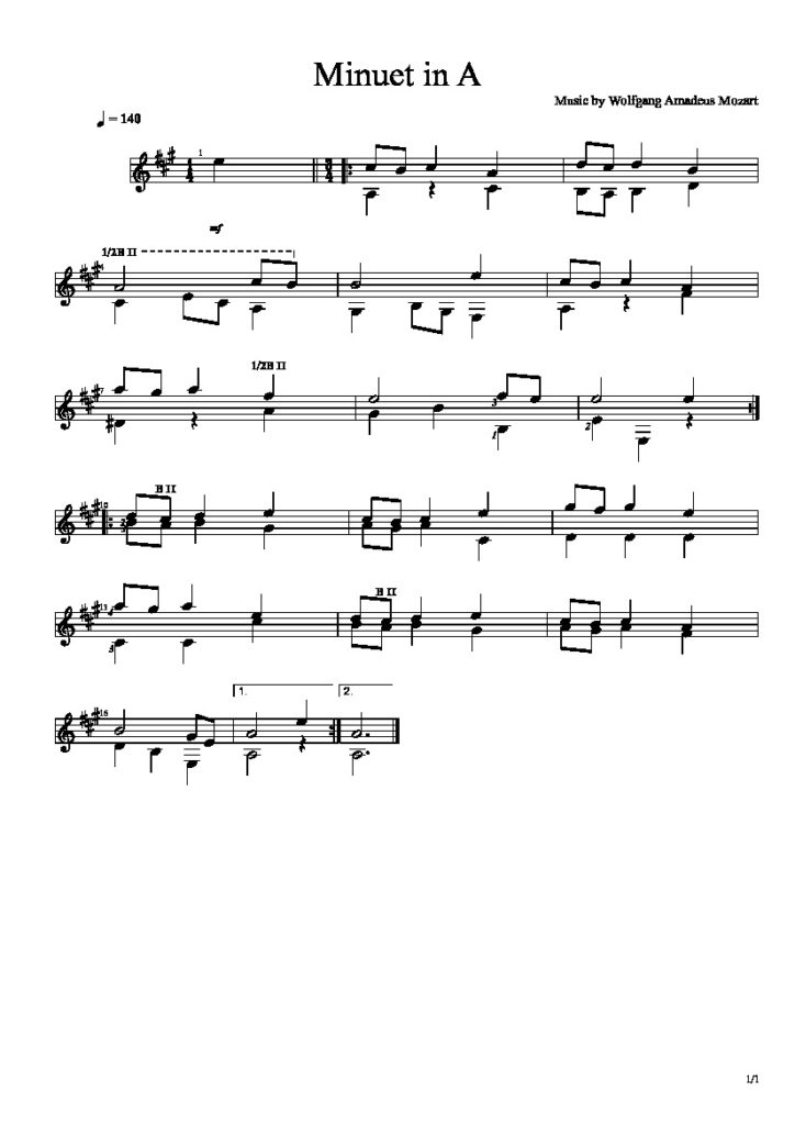 Mozart. Wolfgang Amadeus - Minuet 2 in A by Wolfgang Amadeus Mozart ...