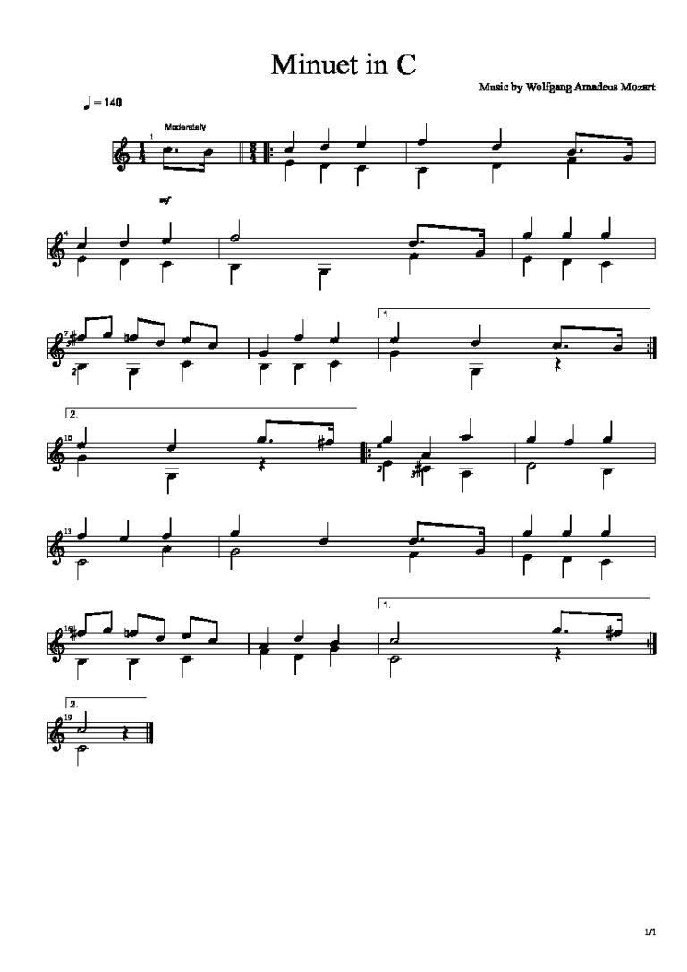 Mozart. Wolfgang Amadeus - Minuet in C by Wolfgang Amadeus Mozart ...
