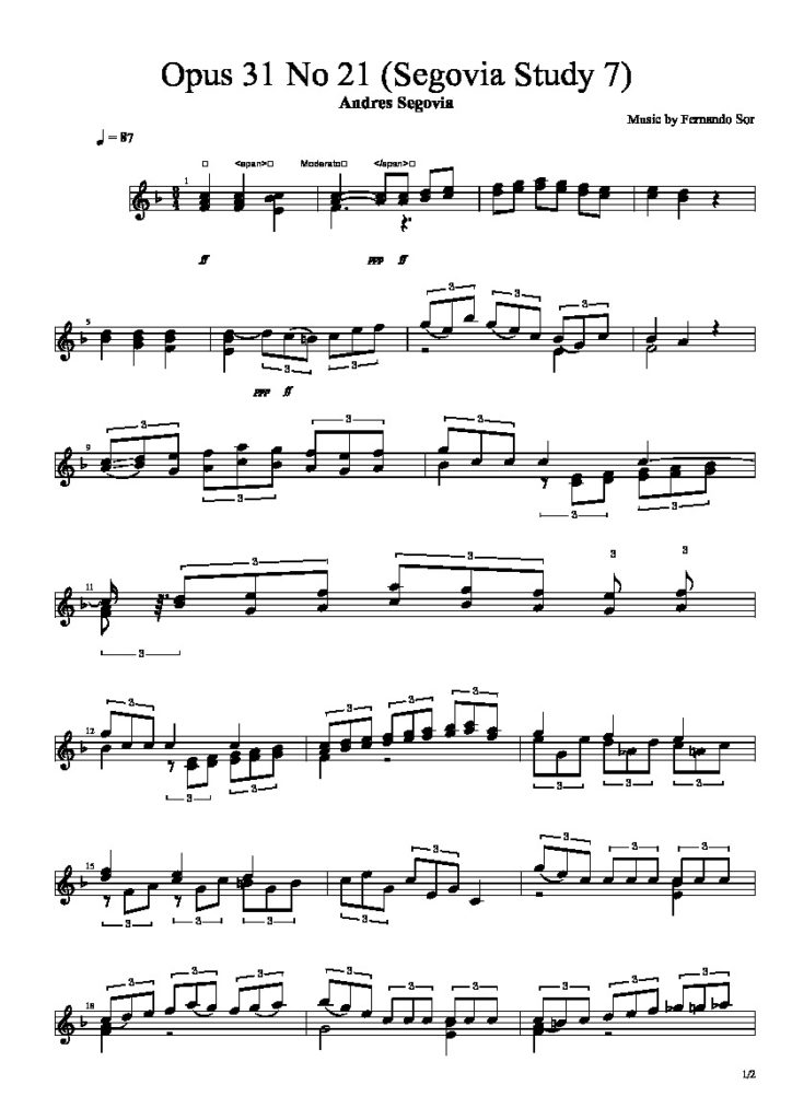 Segovia. Andrés Classical Guitar Sheet Music Scores - Classical Guitar ...