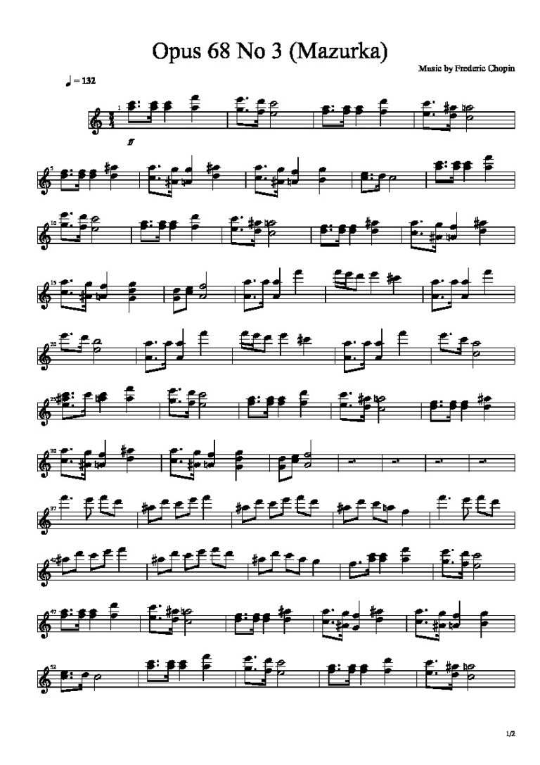 Chopin. Frédéric François - Opus 68 No 3 by Frederic Chopin Guitare1 ...