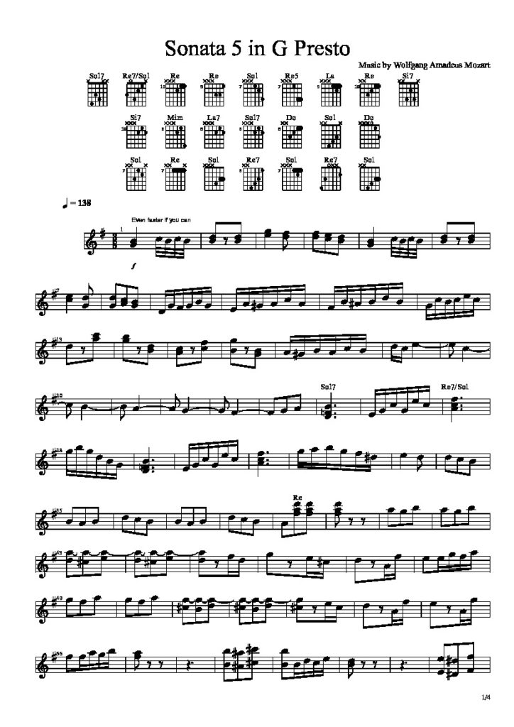 Mozart. Wolfgang Amadeus - Sonata No 5 in G Presto Duo Guitar1 by ...