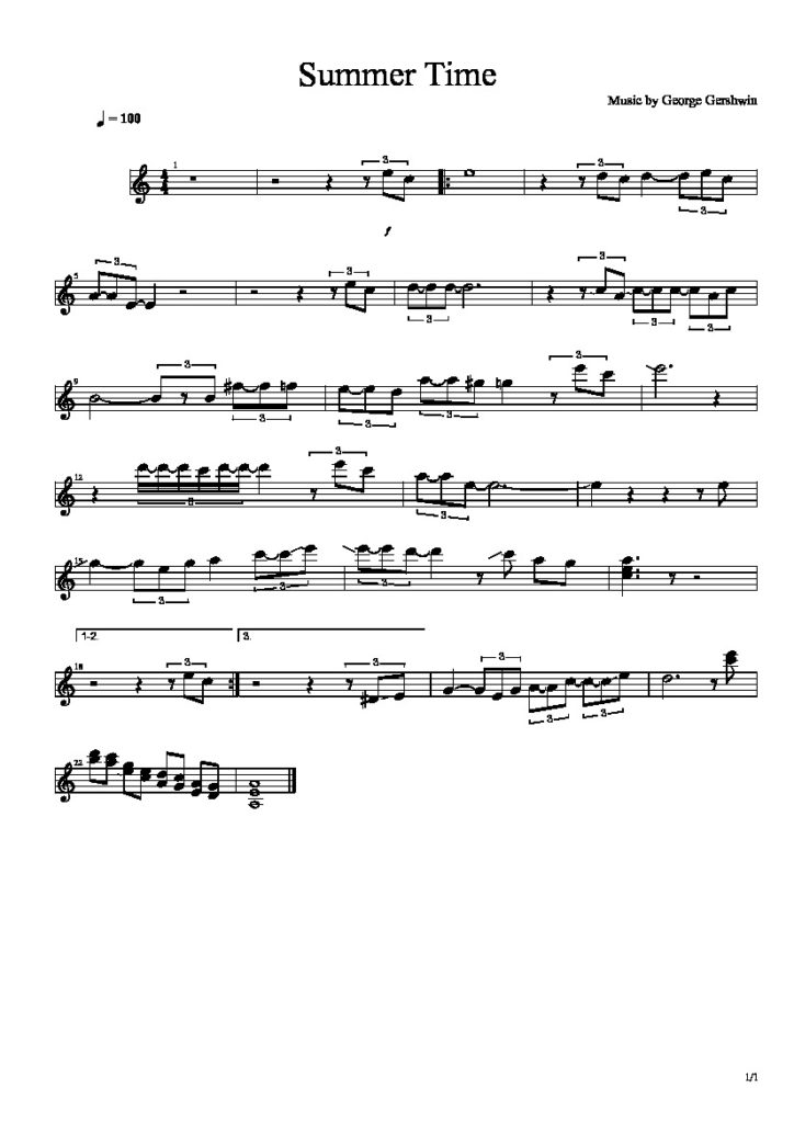 Gershwin. George - Summertime Guitare 1 by Gershwin George - Classical ...