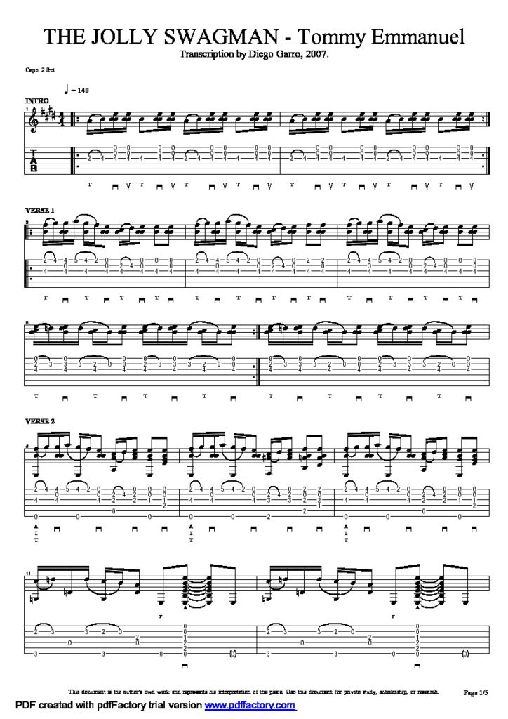 Emmanuel. Tommy - The jolly swagman - Classical Guitar Library ...