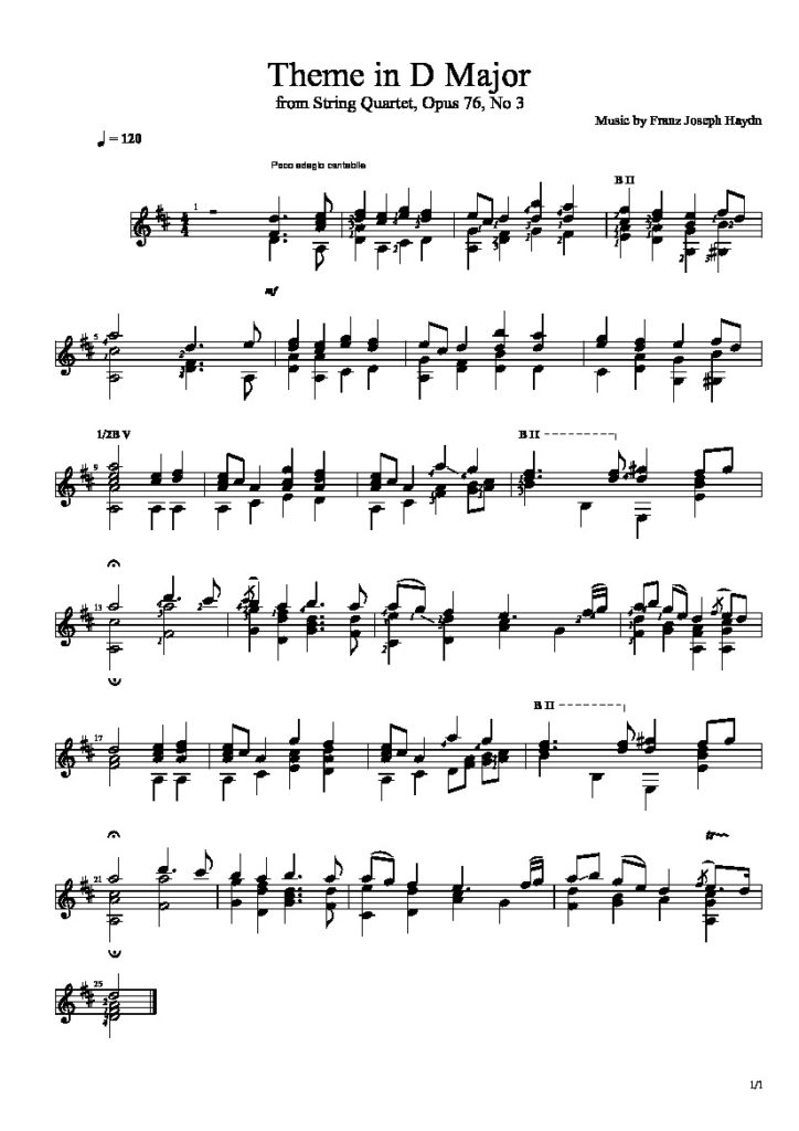 Haydn. Franz Joseph - Theme in D Major by Franz Joseph Haydn ...