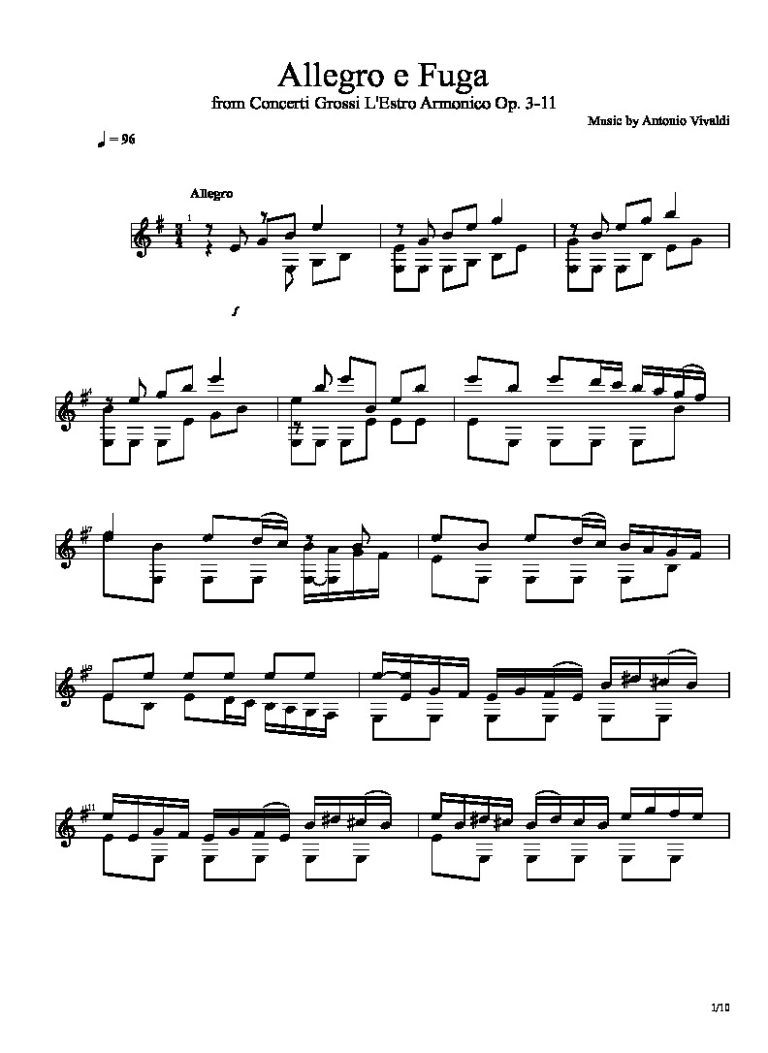 Vivaldi. Antonio - Allegro E Fuga by Antonio Vivaldi - Classical Guitar ...