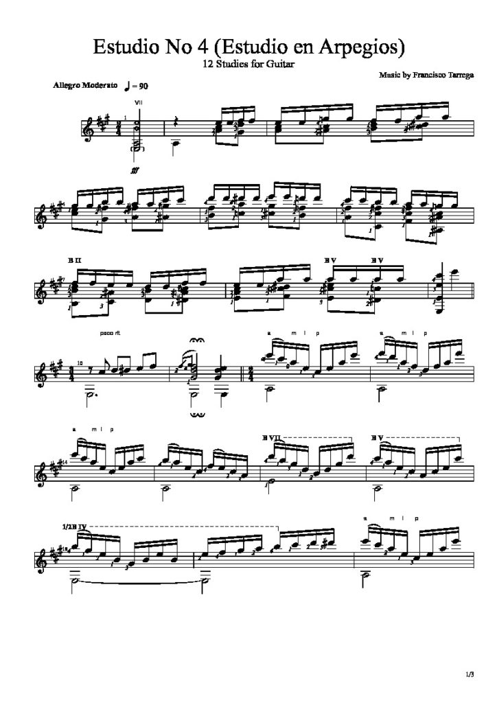 Tarrega. Francisco - Estudio No 4 (Estudio en Arpegios) by Francisco ...