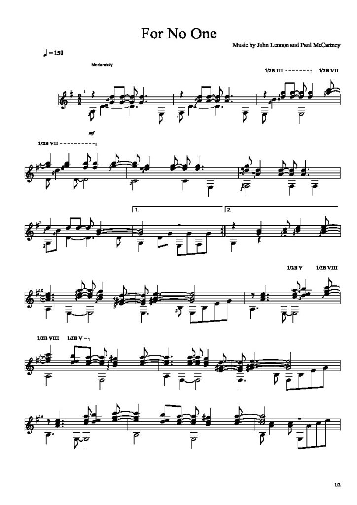 The Beatles - For No One by Lennon McCartney - Classical Guitar Library ...