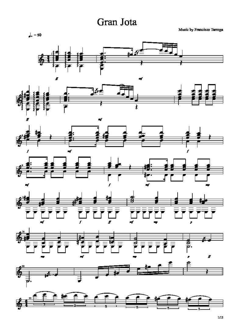 Tarrega. Francisco - Gran Jota by Francisco Tarrega - Classical Guitar ...