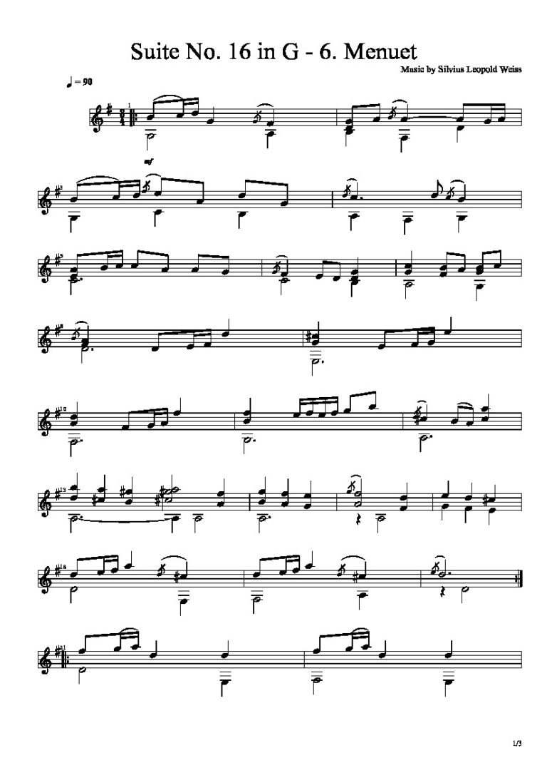 Weiss. Silvius Leopold - Suite No 16 In G 6 Menuet by Silvius Leopold ...